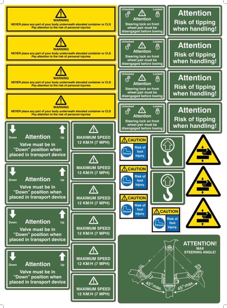 Label Kit English (Warning, Notice) – Wing Lift – Container Carrier